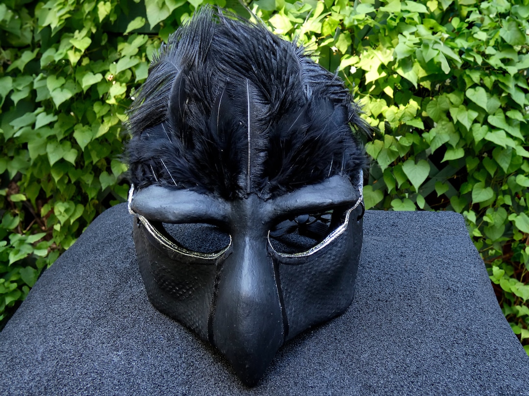Feathered Bird Masquerade Mask Style #2 in BLACK - Handmade Paper Mache ...