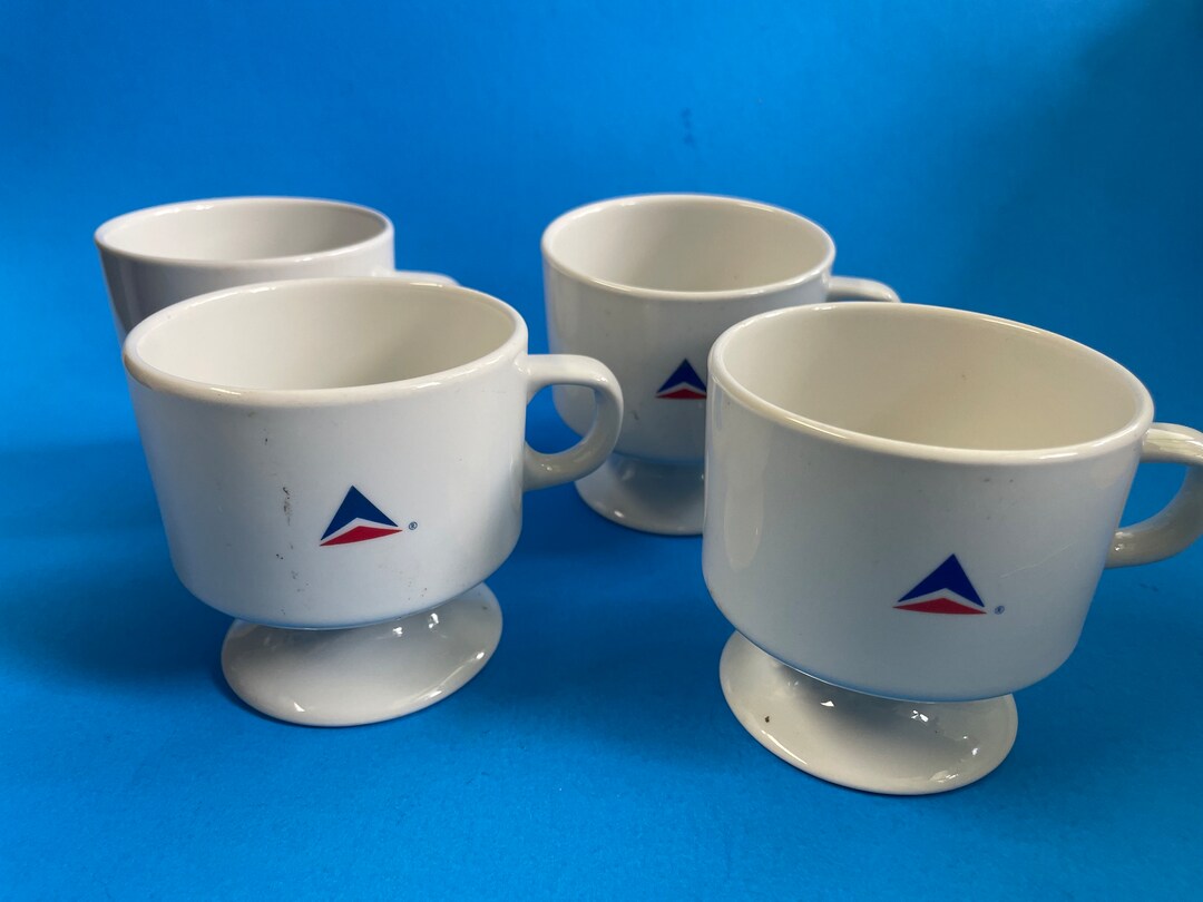 Delta Airlines Logo Footed Coffee Cups Stackable White Porcelain Set of ...