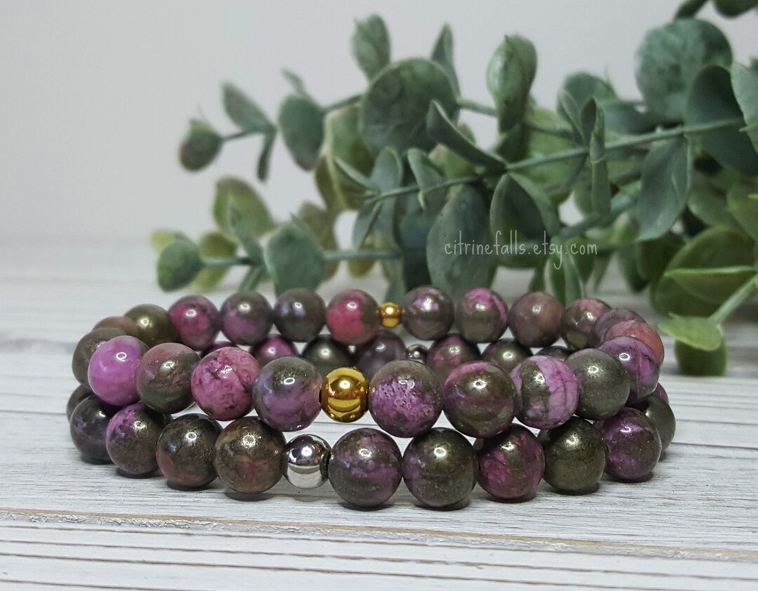 Pink Pyrite Inclusions Quartz Stackable Bracelet Gemstone - Etsy
