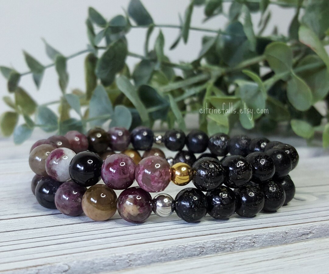 Rainbow Tourmaline Biotite Rare Stackable Bracelet Gemstone Jewelry 8mm ...