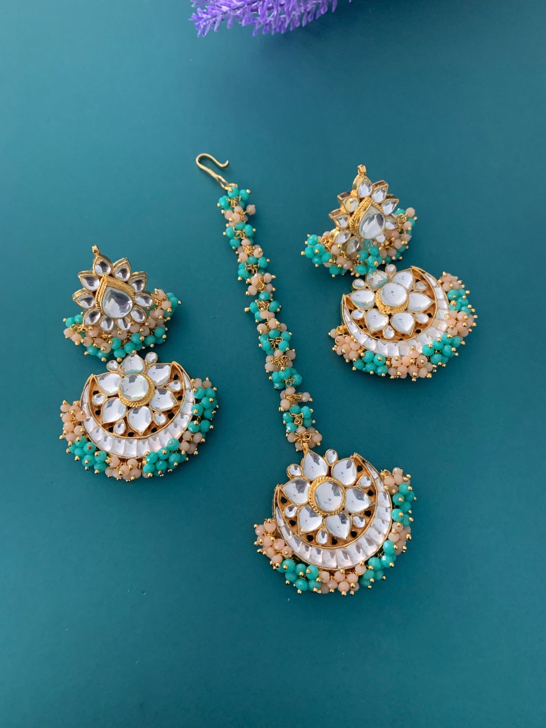 Pachi Kundan Chandbali Tikka Set - Etsy