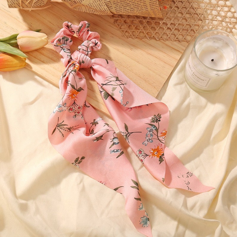 Chiffon Floral Print Hair Scarf Scrunchies Super Soft Ribbon Etsy