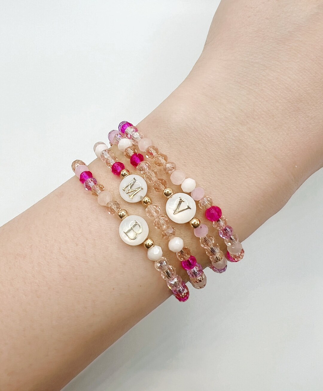 Pink Personalized Bead Bracelet, Customize Initials, Initial Bracelet ...