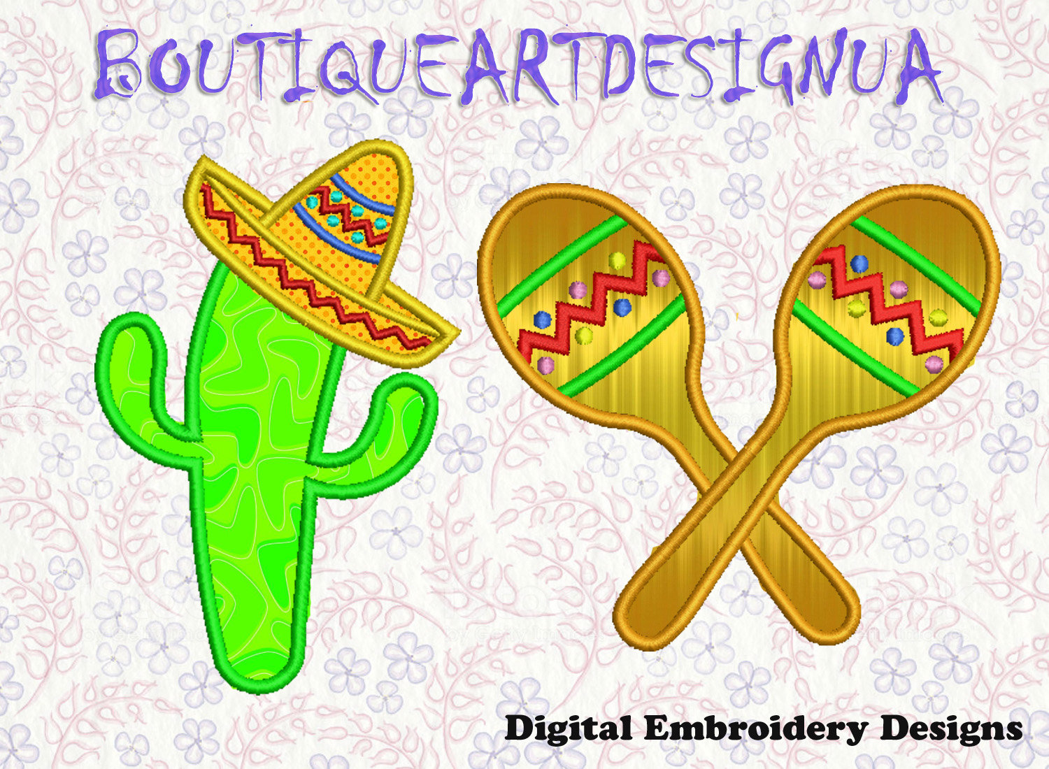 Mexican Fiesta Maracas Cactus Applique Embroidery Designs - Etsy