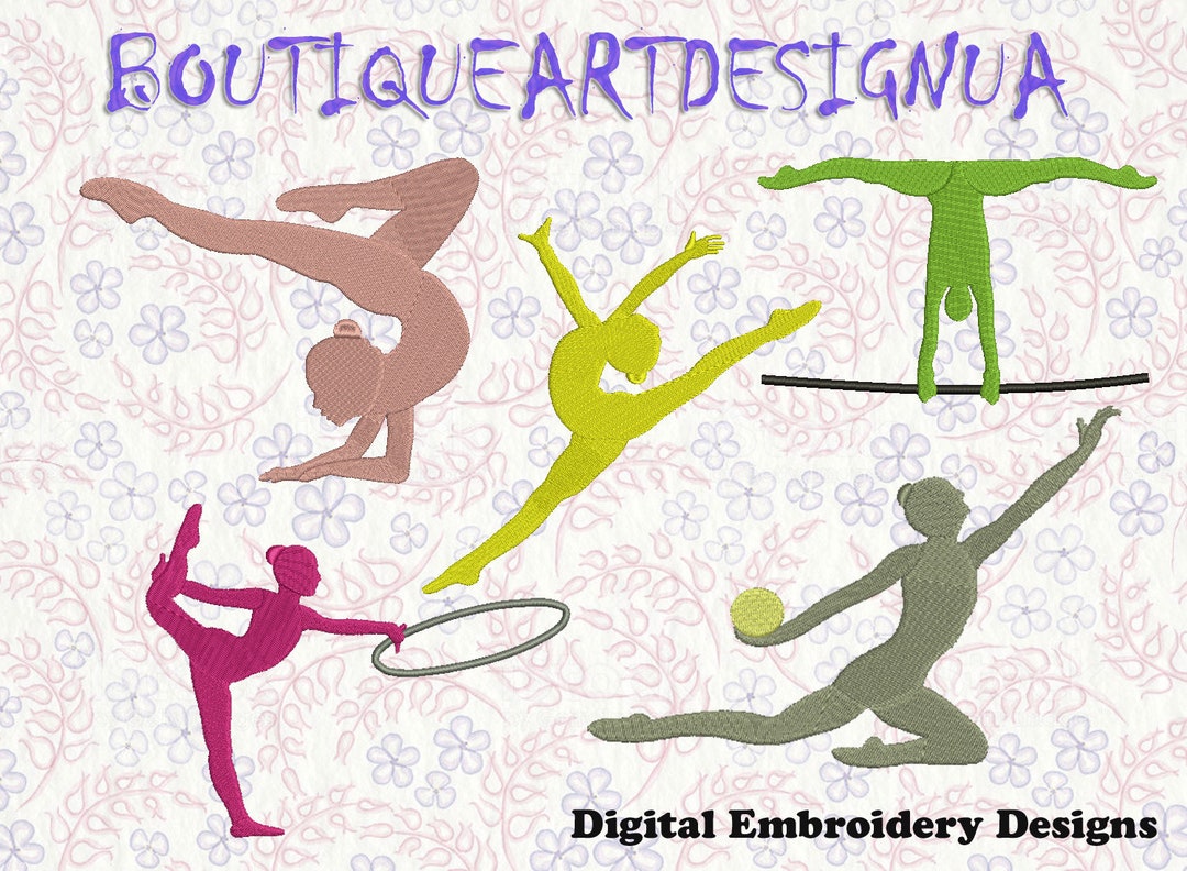 Gymnastic Figure Embroidery Designs, Set Silhouettes Machine Embroidery ...