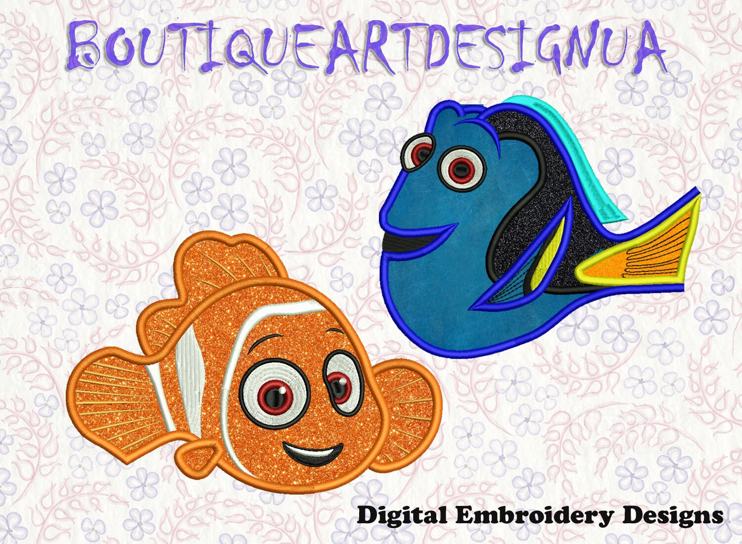 Set Blue and Orange Fish Applique Embroidery Designs Fish | Etsy