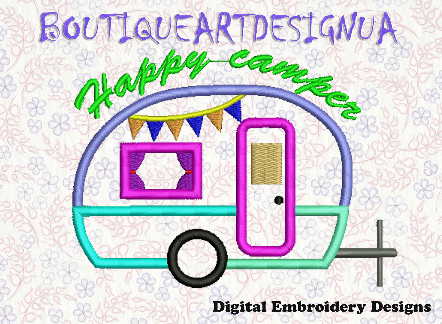 Camper Applique Embroidery Designs Happy Camper Embroidery | Etsy