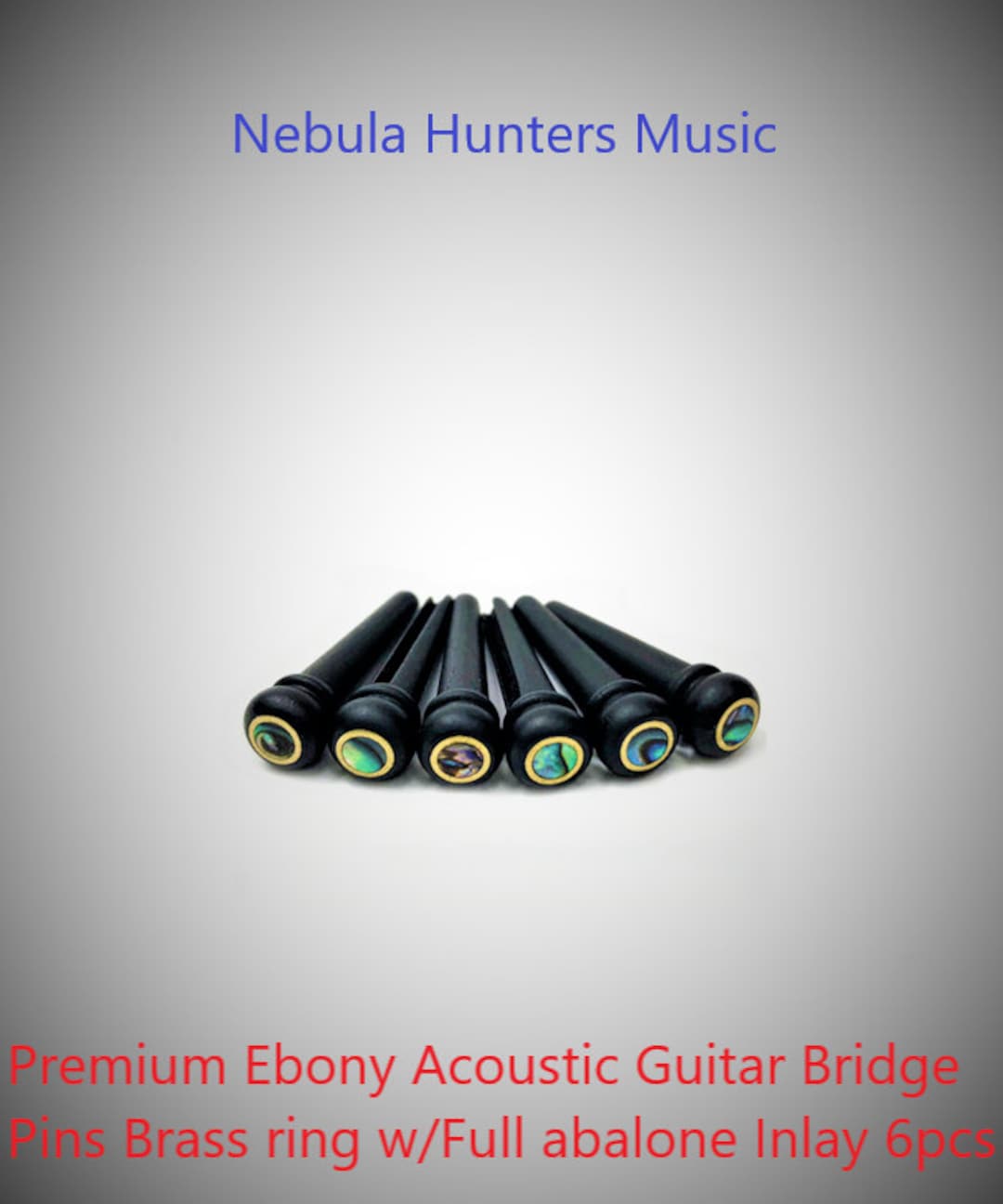 Premium Ebony Acoustic Guitar Bridge Pins W/brass & Abalone Inlay 6pcs ...