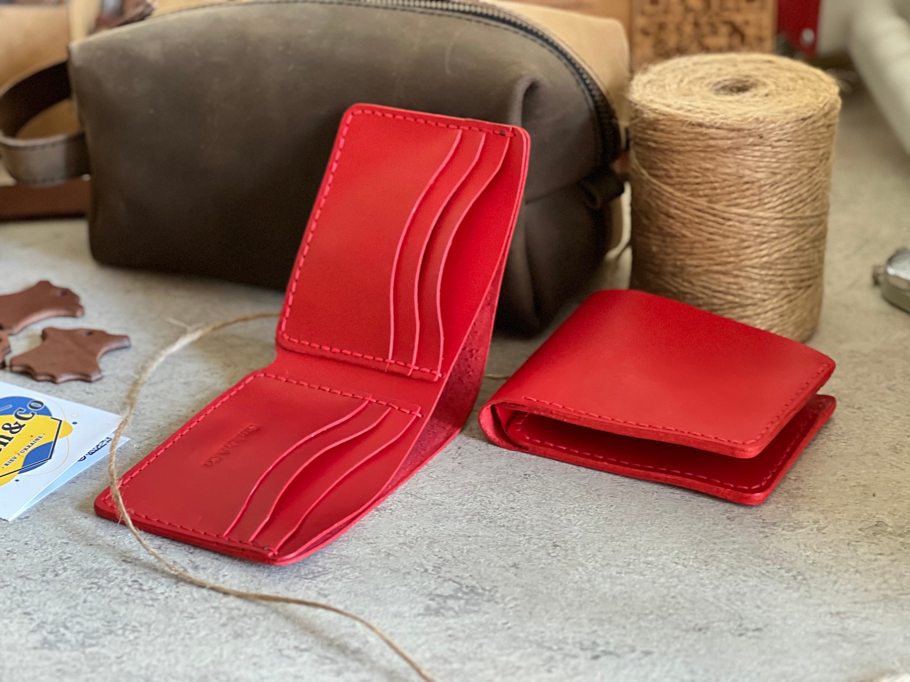 Personalized Red Leather Wallet, Father's Day Gift, Front Personalized Red Leather Wallet, Father's Day Gift, Front