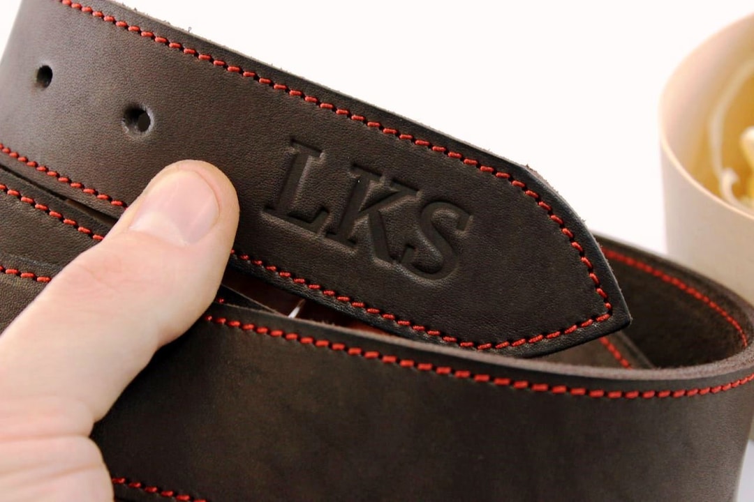 Monogram Leather Mens Belt, Personalized Belt for Men, Custom Stitched ...