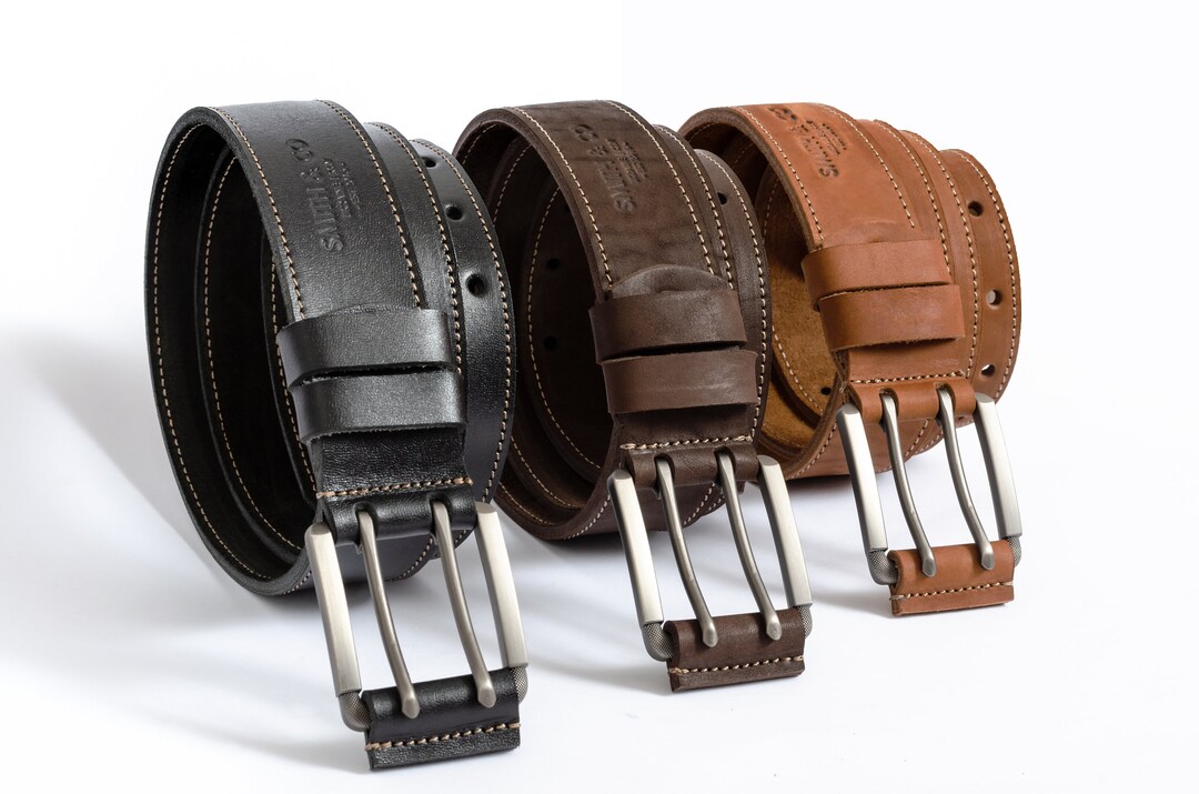 Double Hole Leather Belt With Double Prong Buckle, Birthday Leather ...