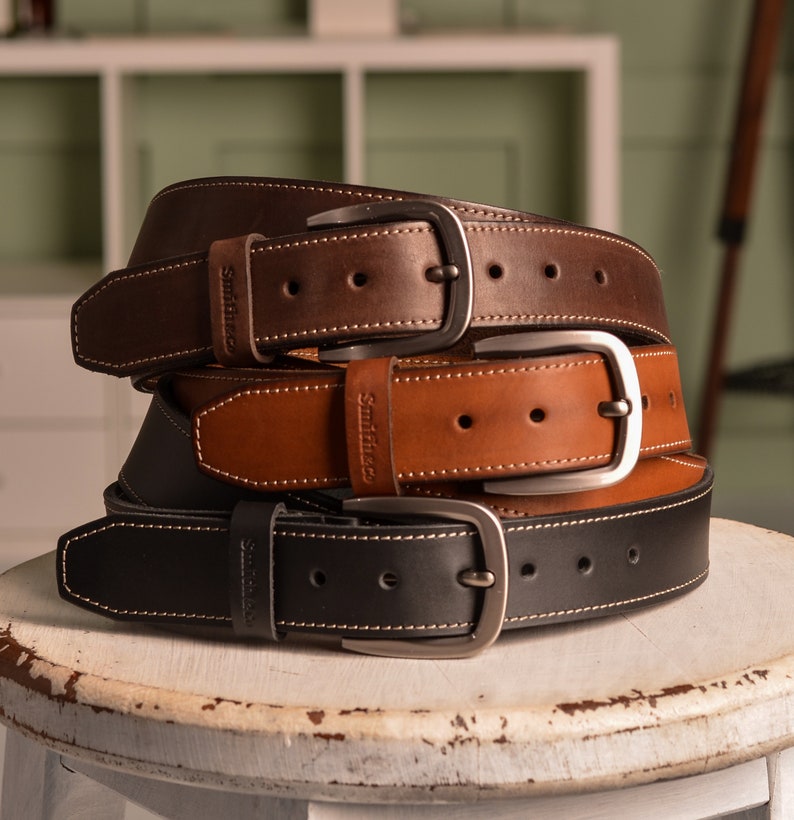 Mens Belt, Set of Belts, Stitched Leather Mens Belts, Brown and Black ...