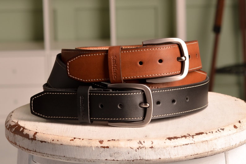 Mens Belt, Set of Belts, Stitched Leather Mens Belts, Brown and Black ...