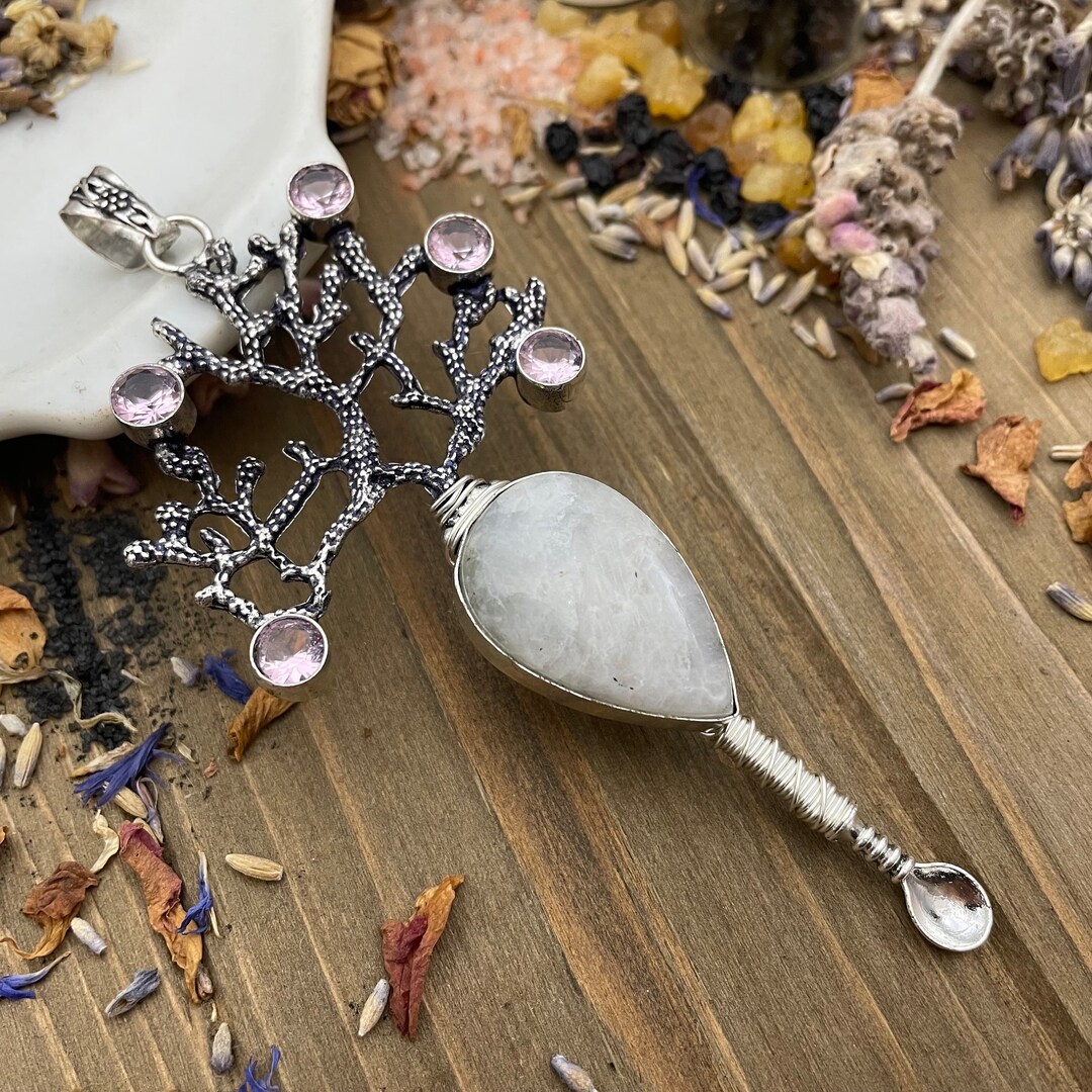 Moonstone Pink Topaz Tree Stone Wire Wrap Pendant Necklace Tea Spices ...