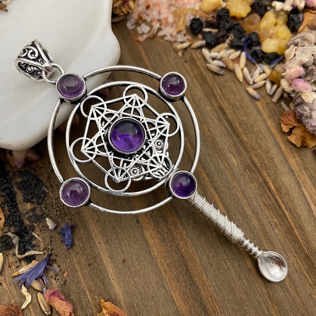 Amethyst Metatron Cube Wire Wrap Stone Pendant Necklace Tea Spices ...