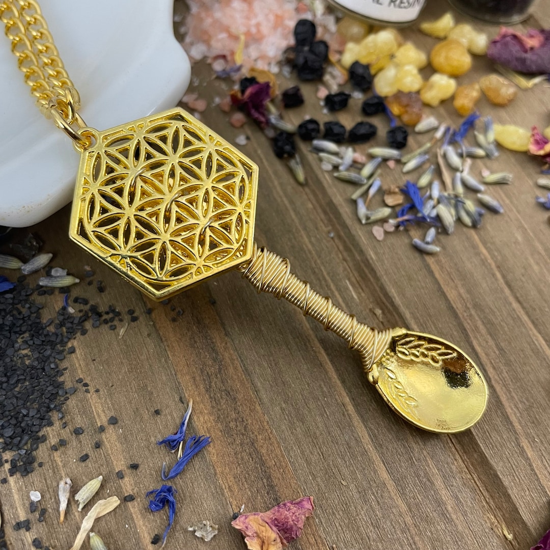 Gold or Silver Hexagon Flower of Life Wire Wrap Pendant Necklace Tea ...