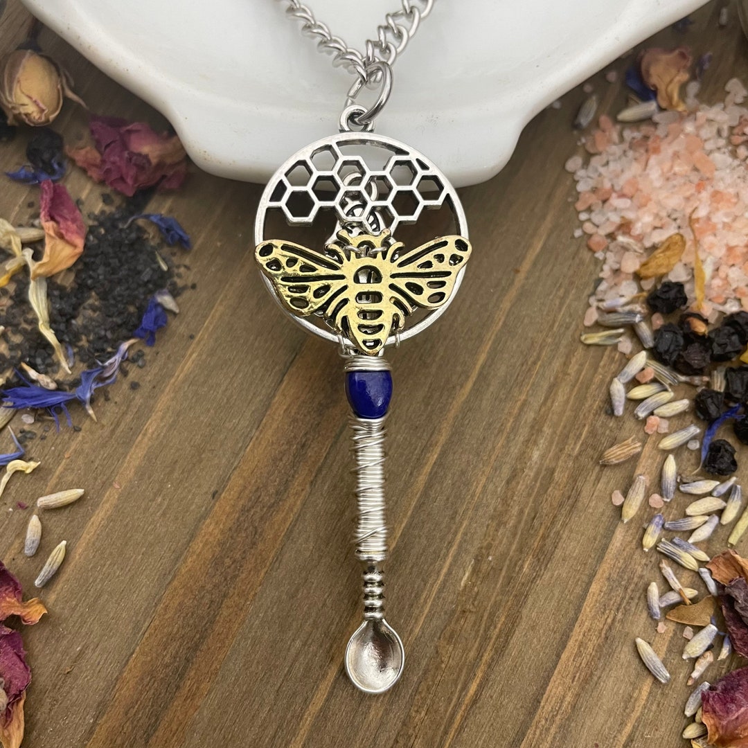 Honeycomb Bee Stone Wire Wrap Tea Pendant Necklace Custom Tea