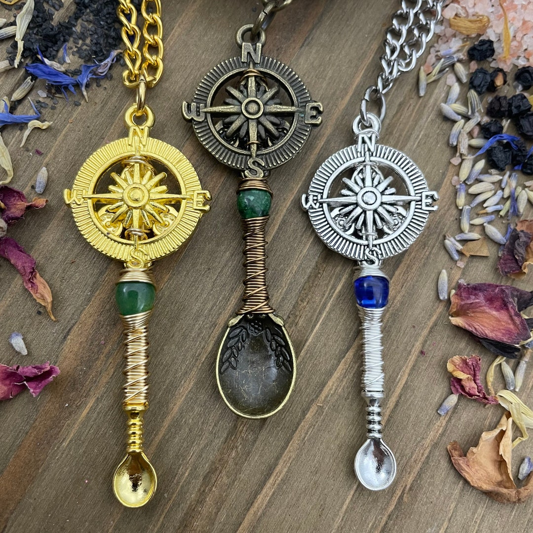 Compass Stone Wire Wrap Pendant Necklace Custom Gemstone Tea Spices ...