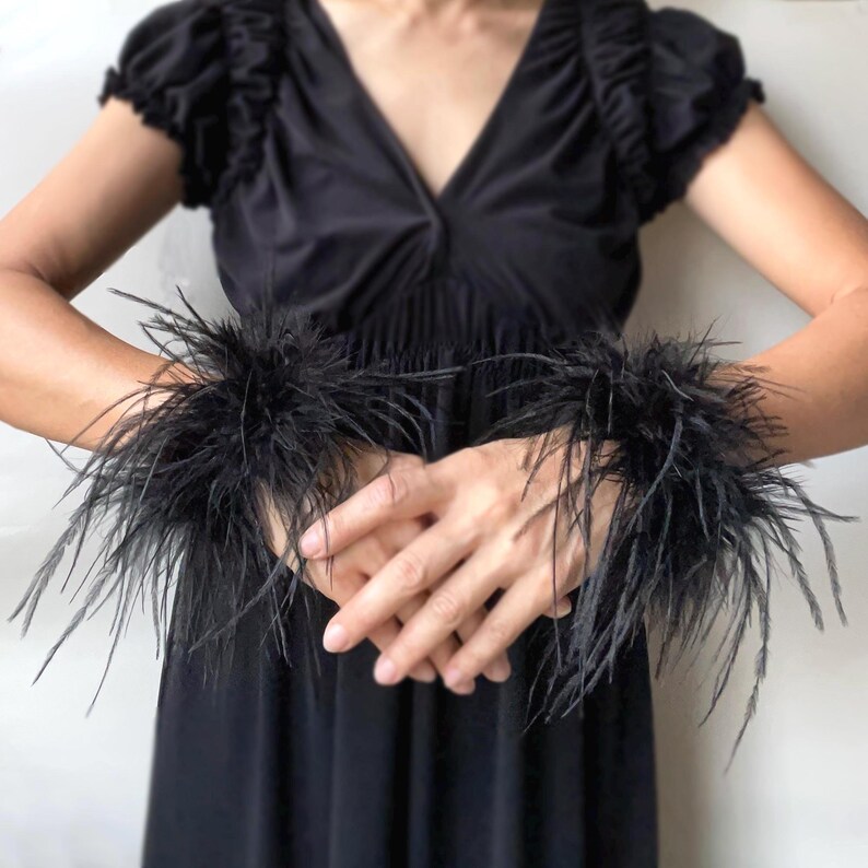 Black Ostrich Feather Cuffs: Glam Prom Masquerade Cocktail Party ...