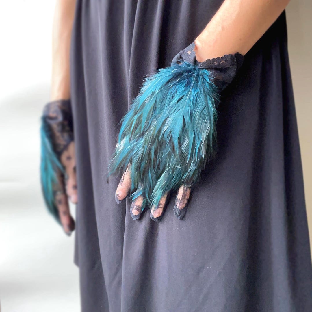 Elegant Green Feather Gloves, Fur Gloves, Masquerade Party Biryhday ...