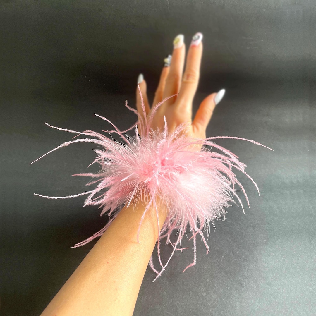 Elegant Pink Feather Cuffs, Ladies Feather Wrist Bracelet, Fluffy Cuff ...