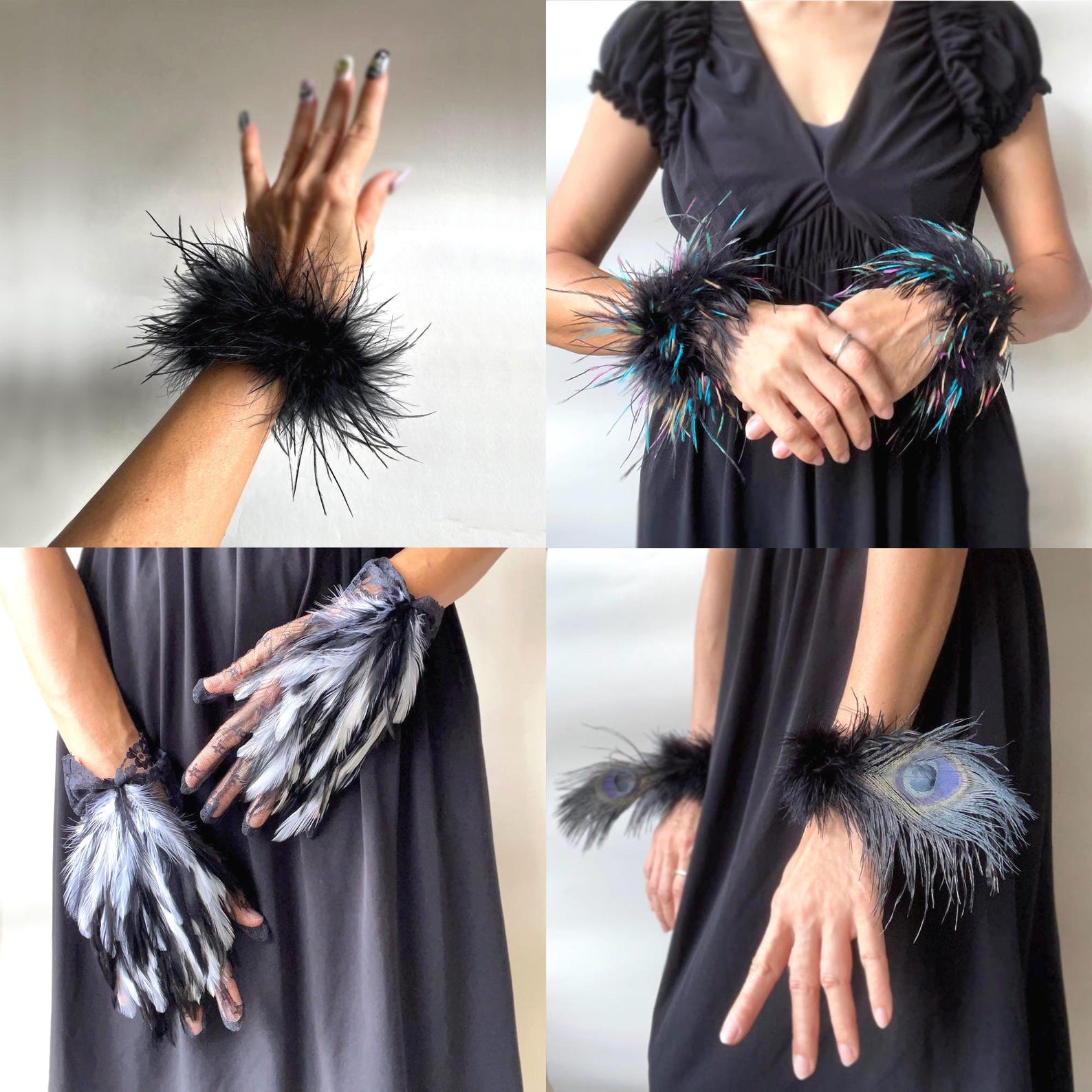 Black Ostrich Feather Cuffs: Glam Prom Masquerade Cocktail Party ...