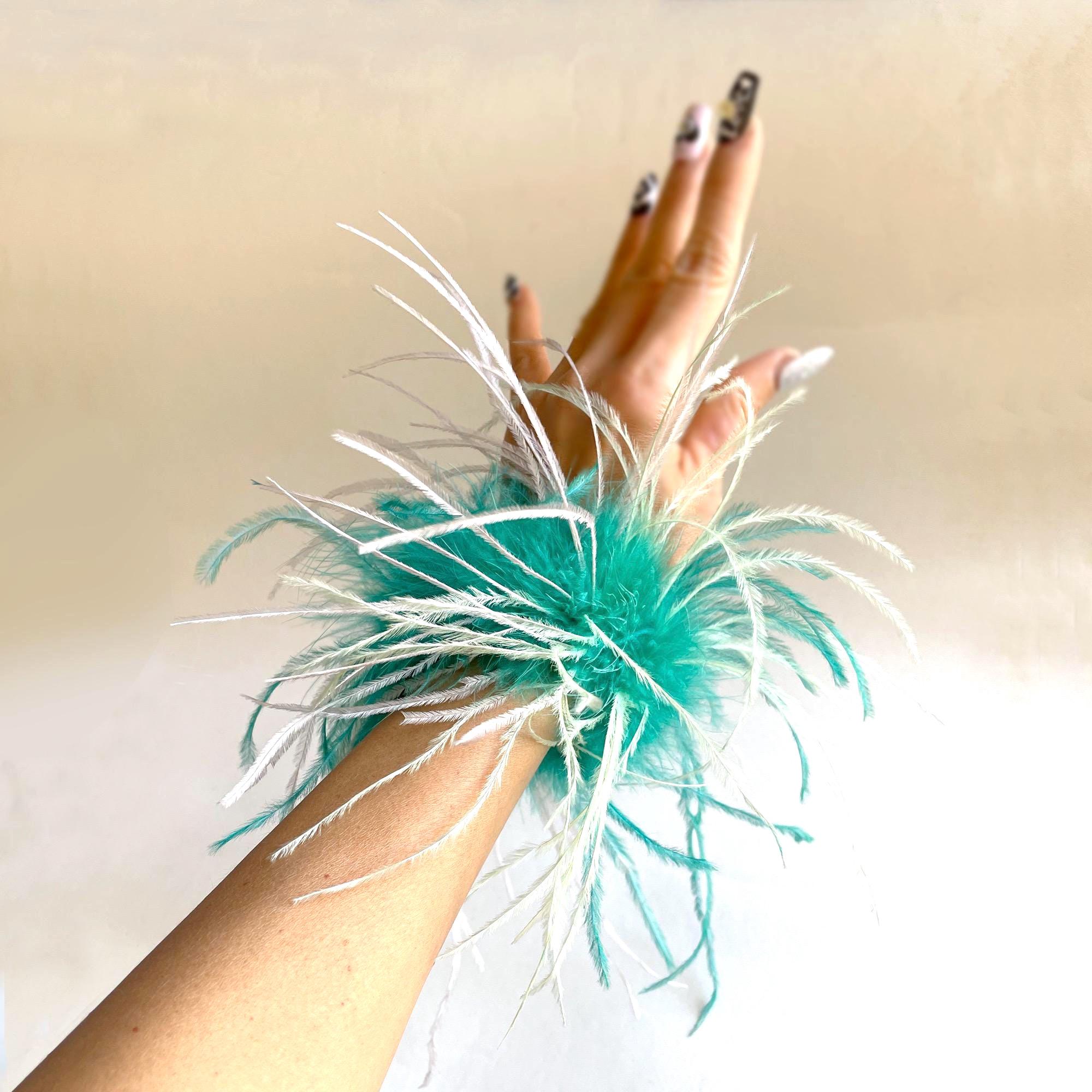 Chic Ostrich Feather Cuffs Green, Feather Wristband, Music Festival ...