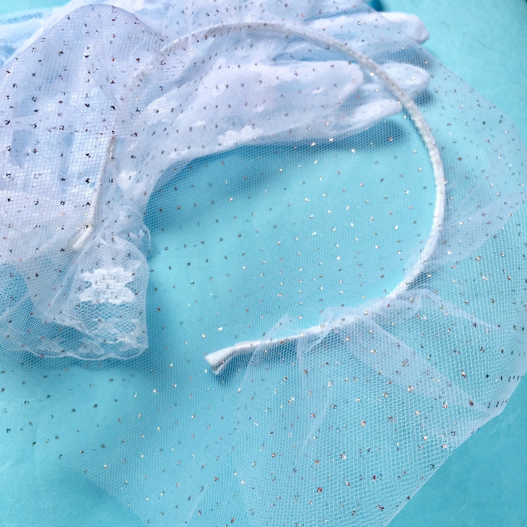 White Glitter Lace Mesh Face Veil, Sparkling Veil Headband, Netting ...