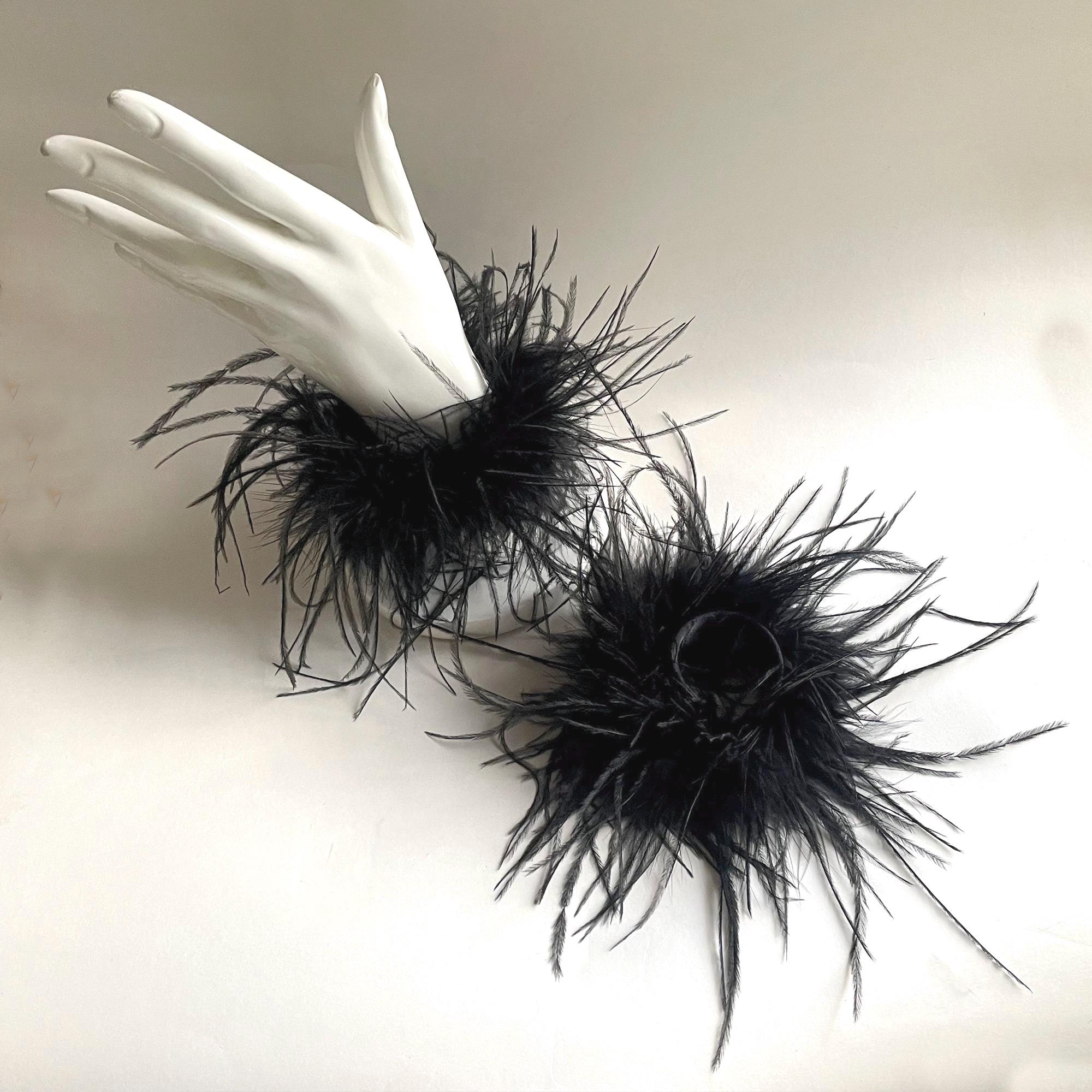 Black Ostrich Feather Cuffs: Glam Prom Masquerade Cocktail Party ...