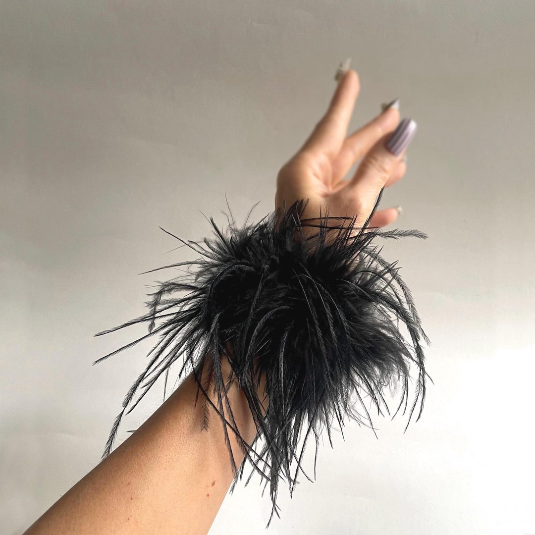 Black Ostrich Feather Cuffs: Glam Prom Masquerade Cocktail Party ...