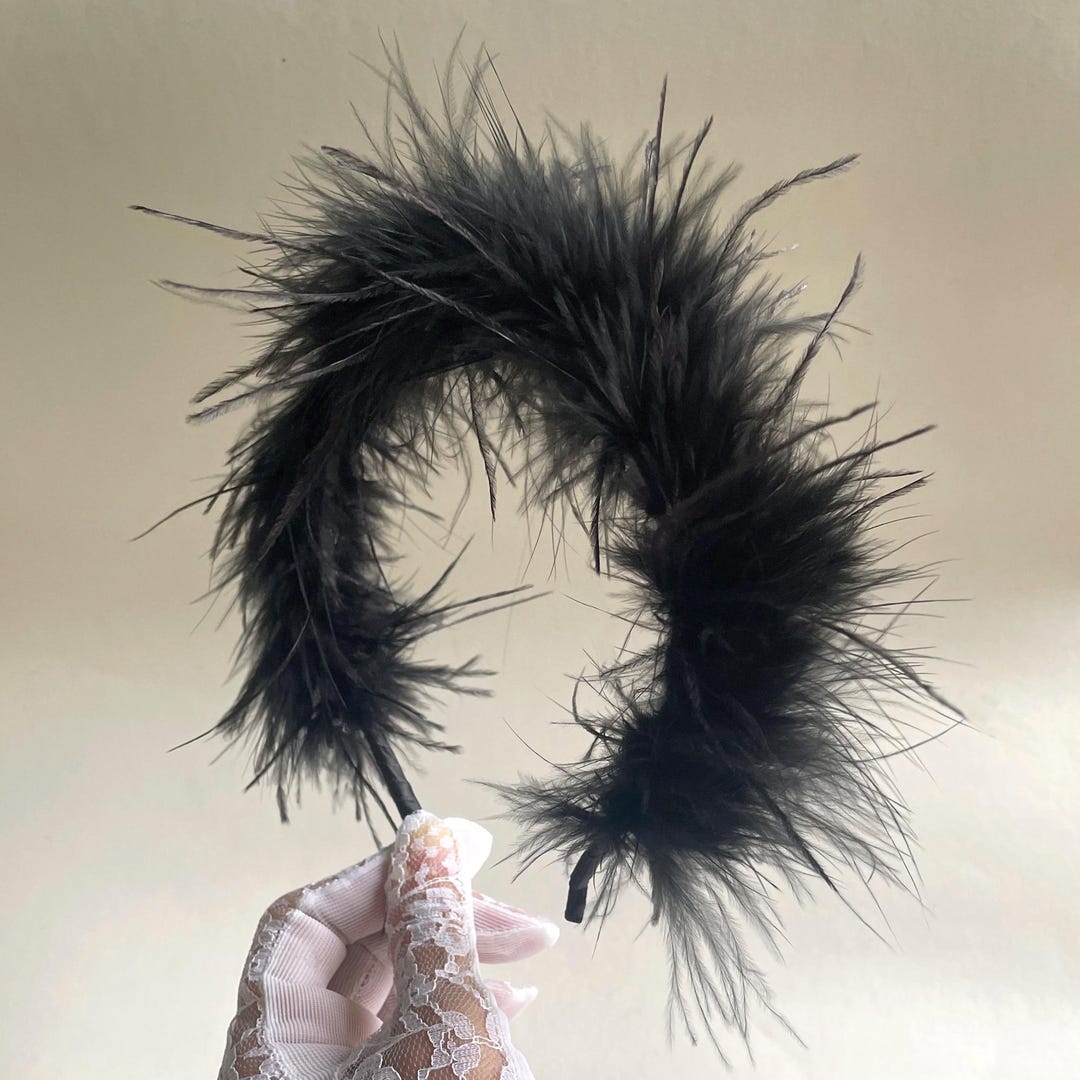 Black Feather Fascinator Headband, Glam Party, Feather Crown, Wedding ...
