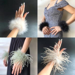 Elegant Ostrich Feather Cuffs Black, Detachable Feather Wrist Bracelet ...