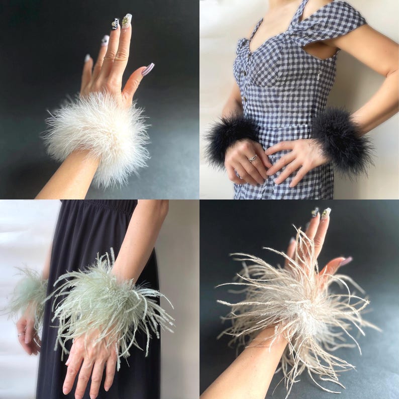 Black Ostrich Feather Cuffs: Glam Prom Masquerade Cocktail Party ...