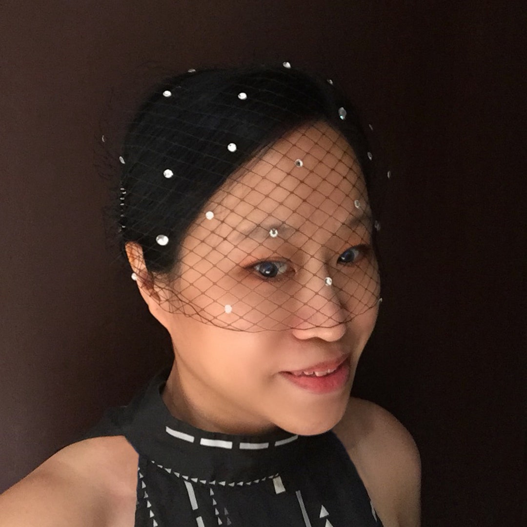 Black Veil Crystal Masquerade Mask Black Fascinator Veil Gothic Wedding ...