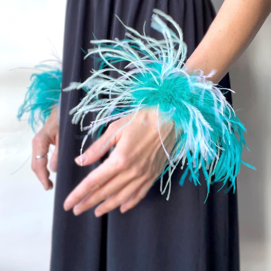 Chic Ostrich Feather Cuffs Green, Feather Wristband, Music Festival ...