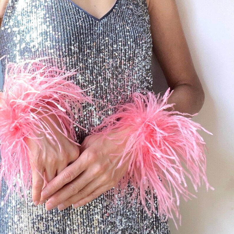 Salmon Pink Ostrich Feather Cuffs: Prom Party Bracelet, Glam Tea Party ...