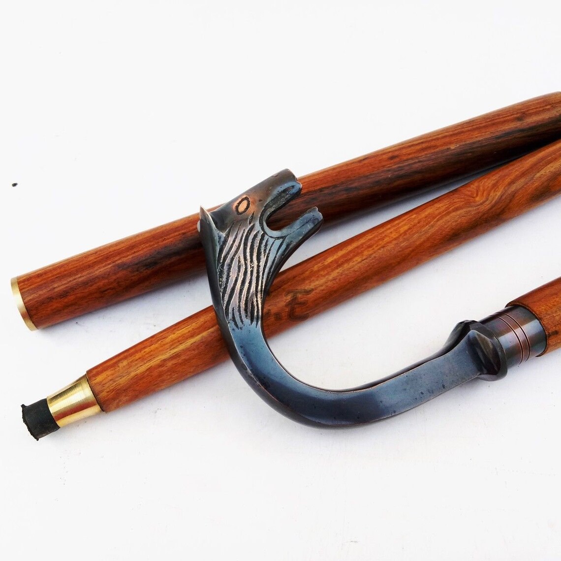 Vintage Walking Stick Solid Brass Wolf Head Designer Handle - Etsy