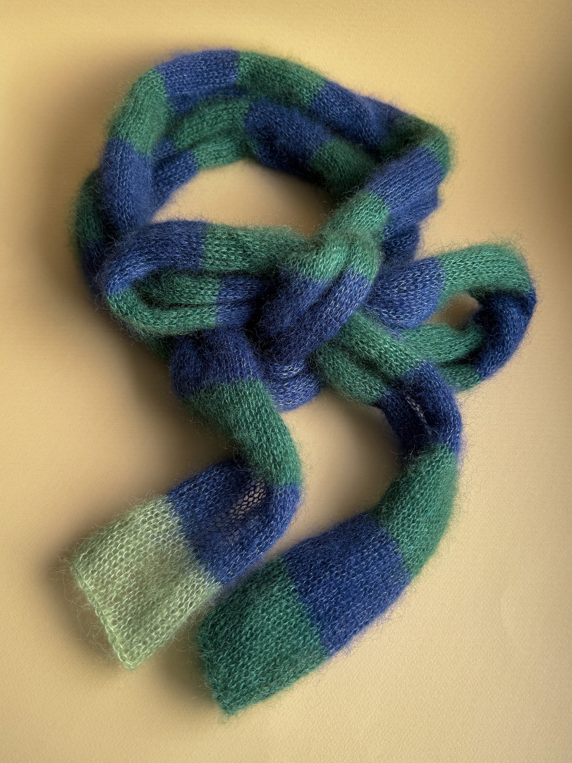 Skinny Fluffy Mohair Silk Scarf - Thin and Long - Dark Blue and Green ...