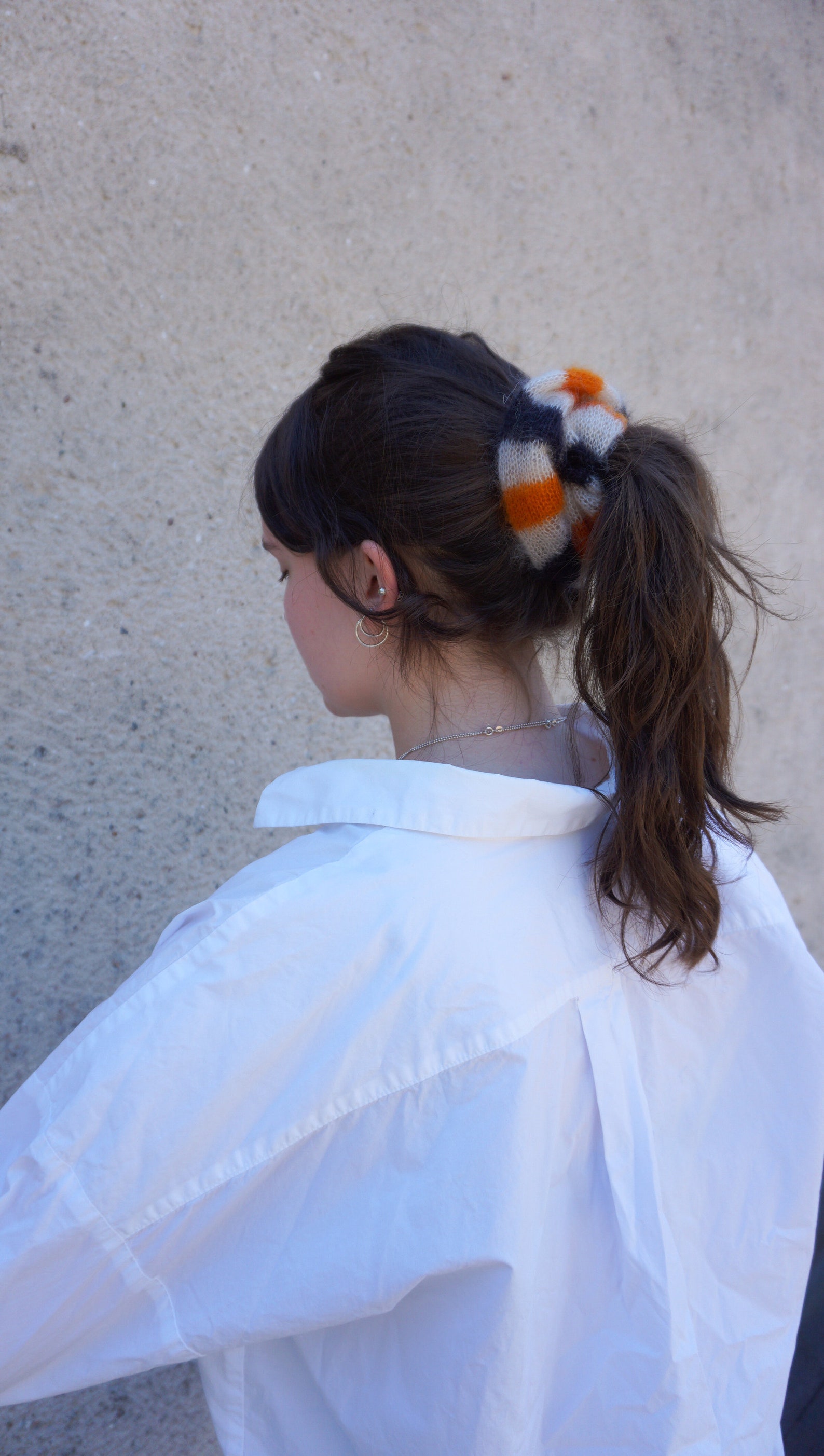Black Ecru Orange Striped Mohair Scrunchie - Soft Scrunchie - Hair ...