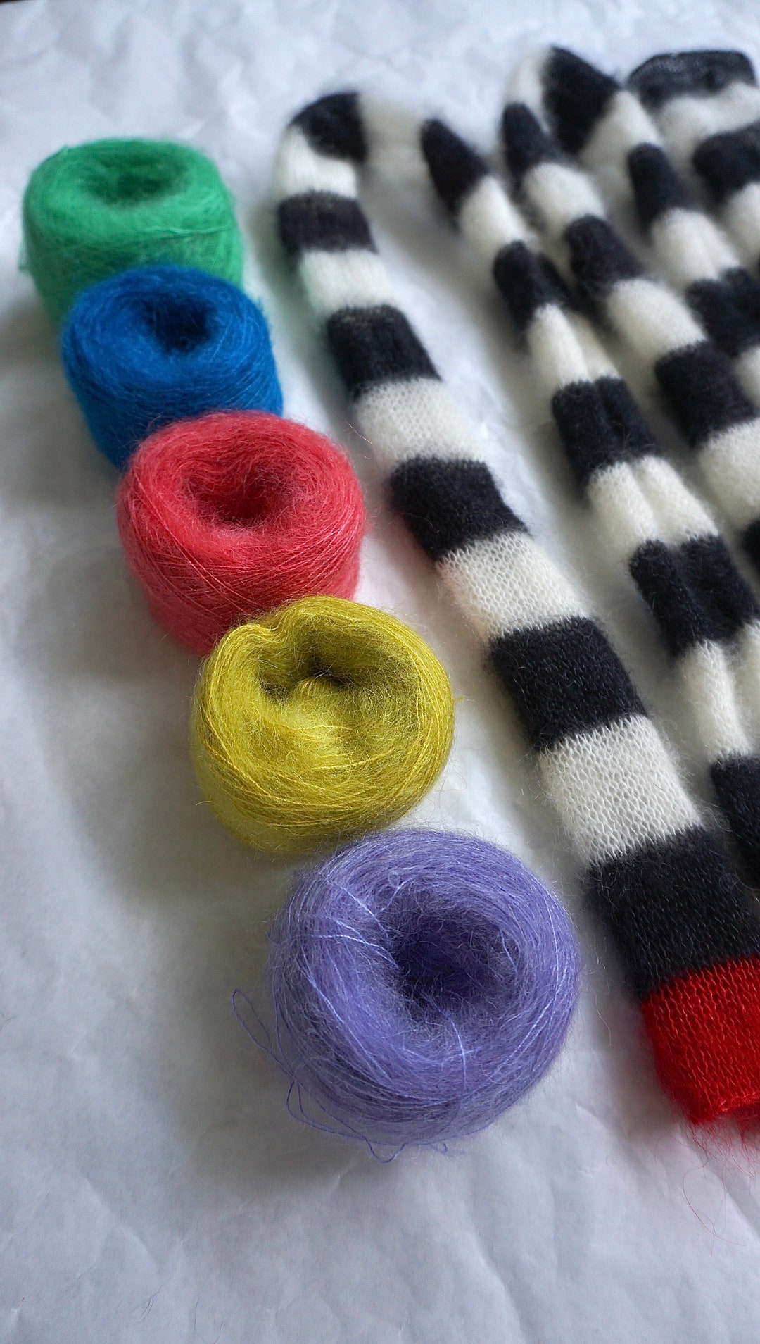 Skinny Fluffy Mohair Silk Scarf - Thin and Long - Black White Stripes ...