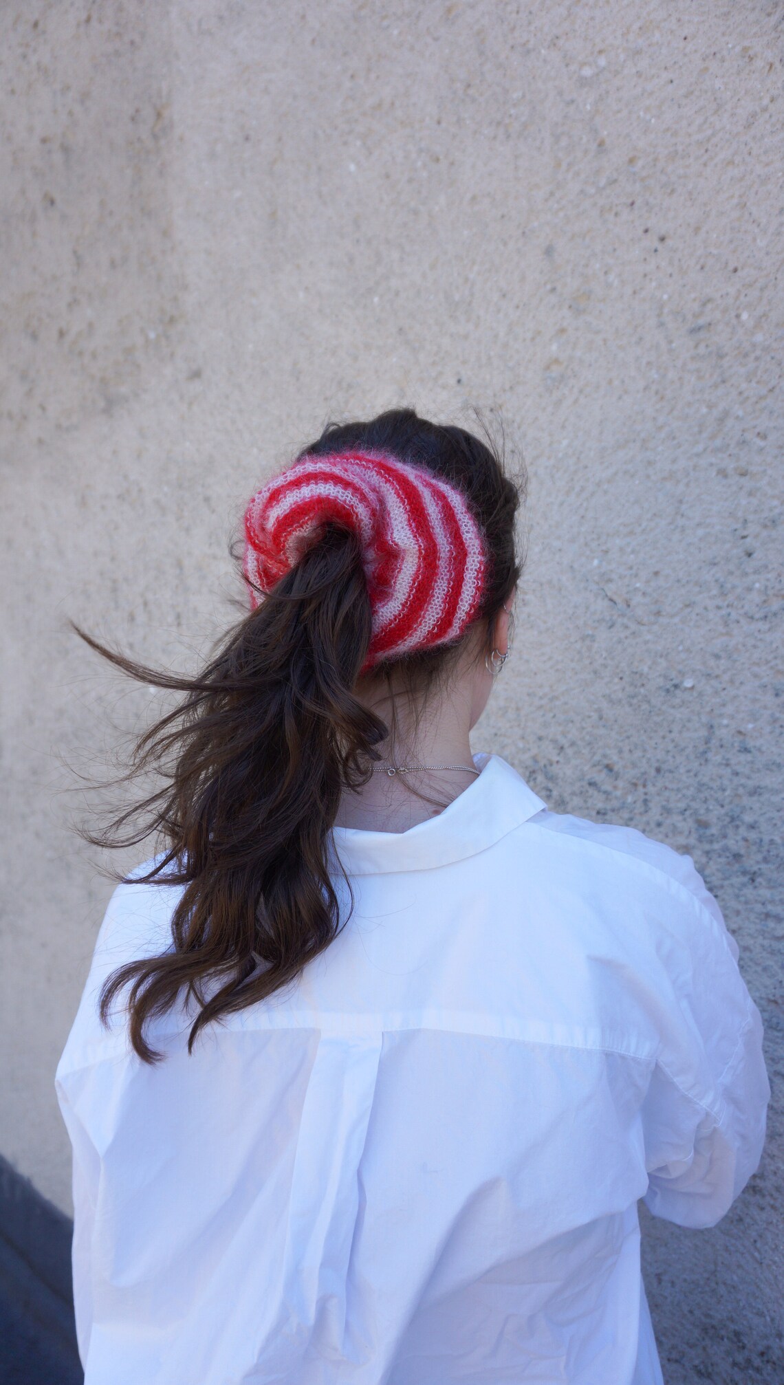 White Red Striped Mohair Scrunchie - Hair Accessory - Colourful ...