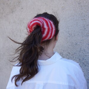 White Red Striped Mohair Scrunchie - Hair Accessory - Colourful ...