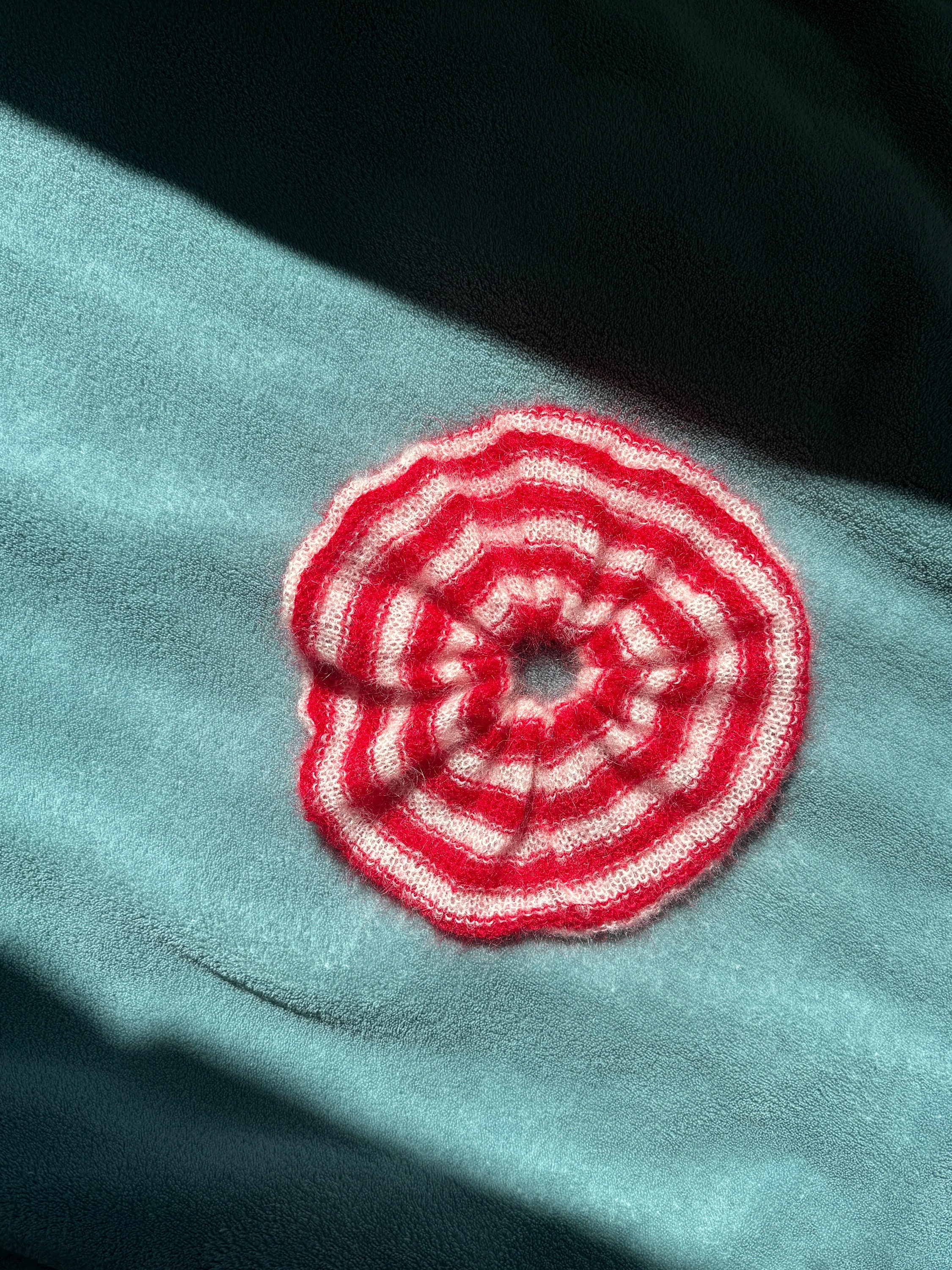 White Red Striped Mohair Scrunchie - Hair Accessory - Colourful ...
