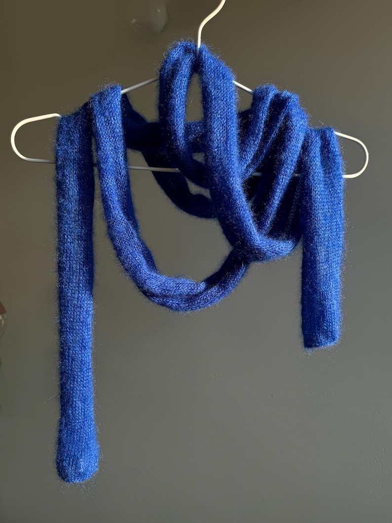 Skinny Fluffy Blue Mohair Silk Scarf - Thin and Long - Blue Cobalt ...