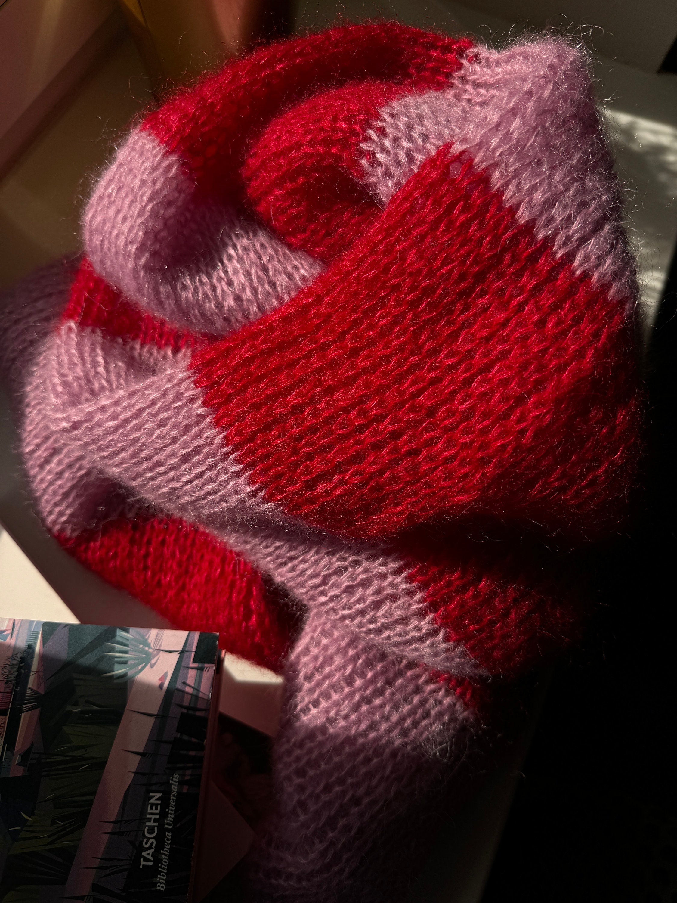 Pink Red Striped Mohair Silk Scarf Fluffy Soft Chunky Scarf Knitted ...