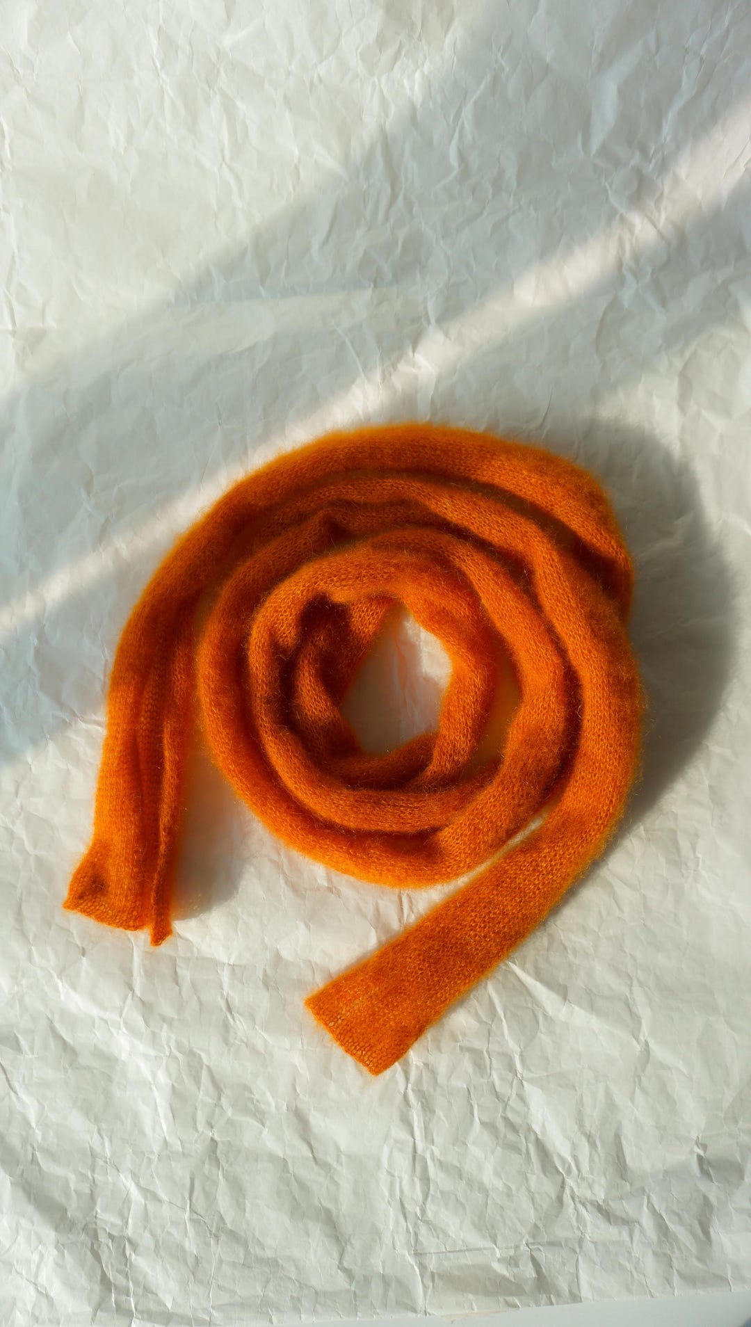 Skinny Fluffy Orange Mohair Silk Scarf - Thin and Long - Burnt Orange ...