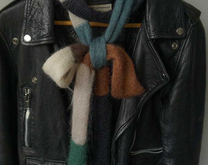 Skinny Fluffy Mohair Silk Scarf Thin and Long Earthy Colour Stripes ...