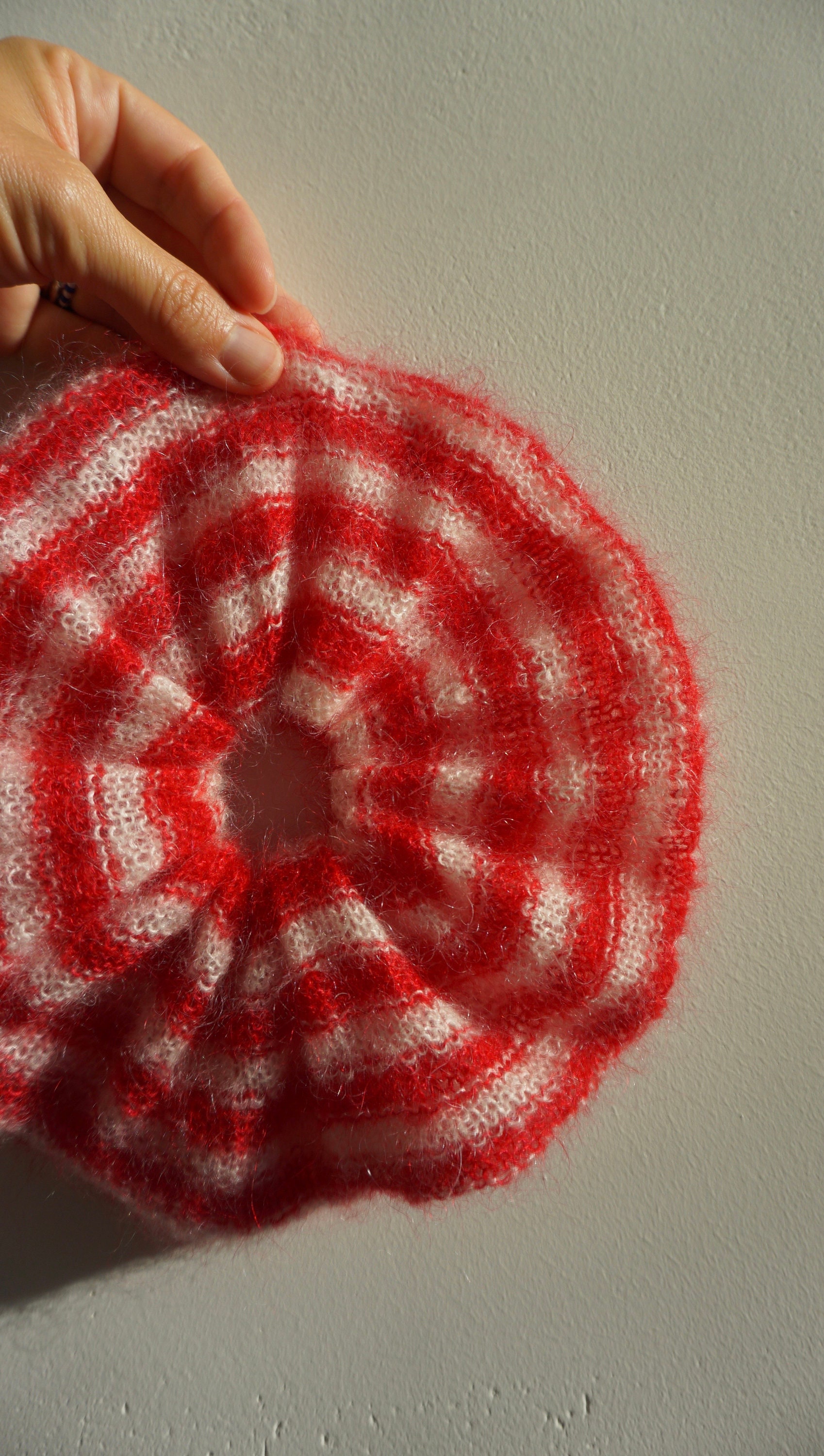 White Red Striped Mohair Scrunchie - Hair Accessory - Colourful ...