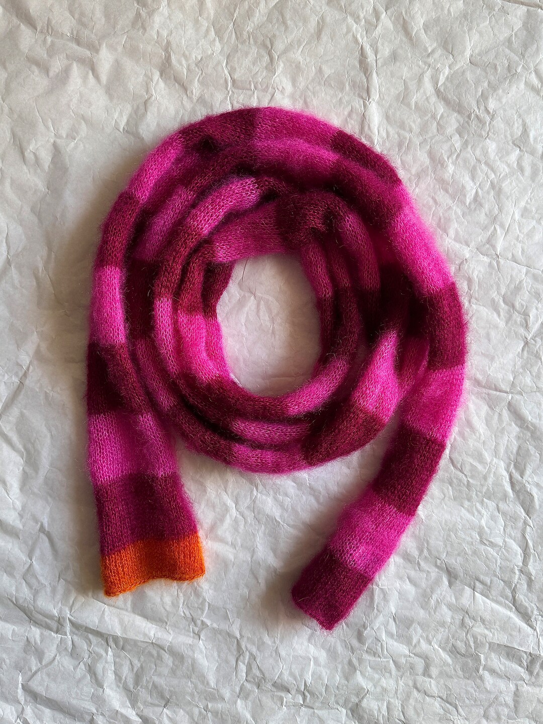 Skinny Fluffy Mohair Silk Scarf - Thin and Long - Bordo and Bright Pink ...