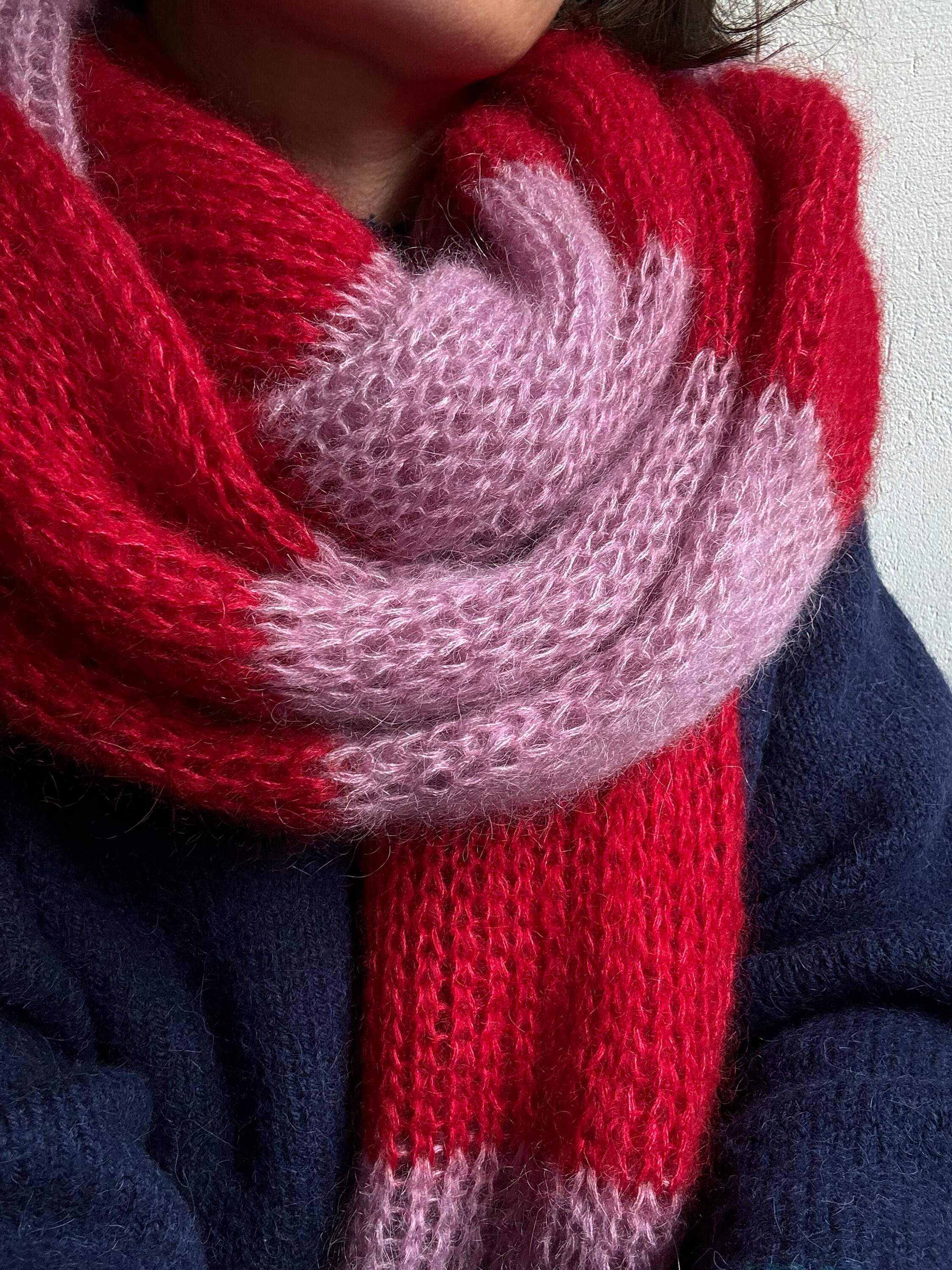 Pink Red Striped Mohair Silk Scarf Fluffy Soft Chunky Scarf Knitted ...